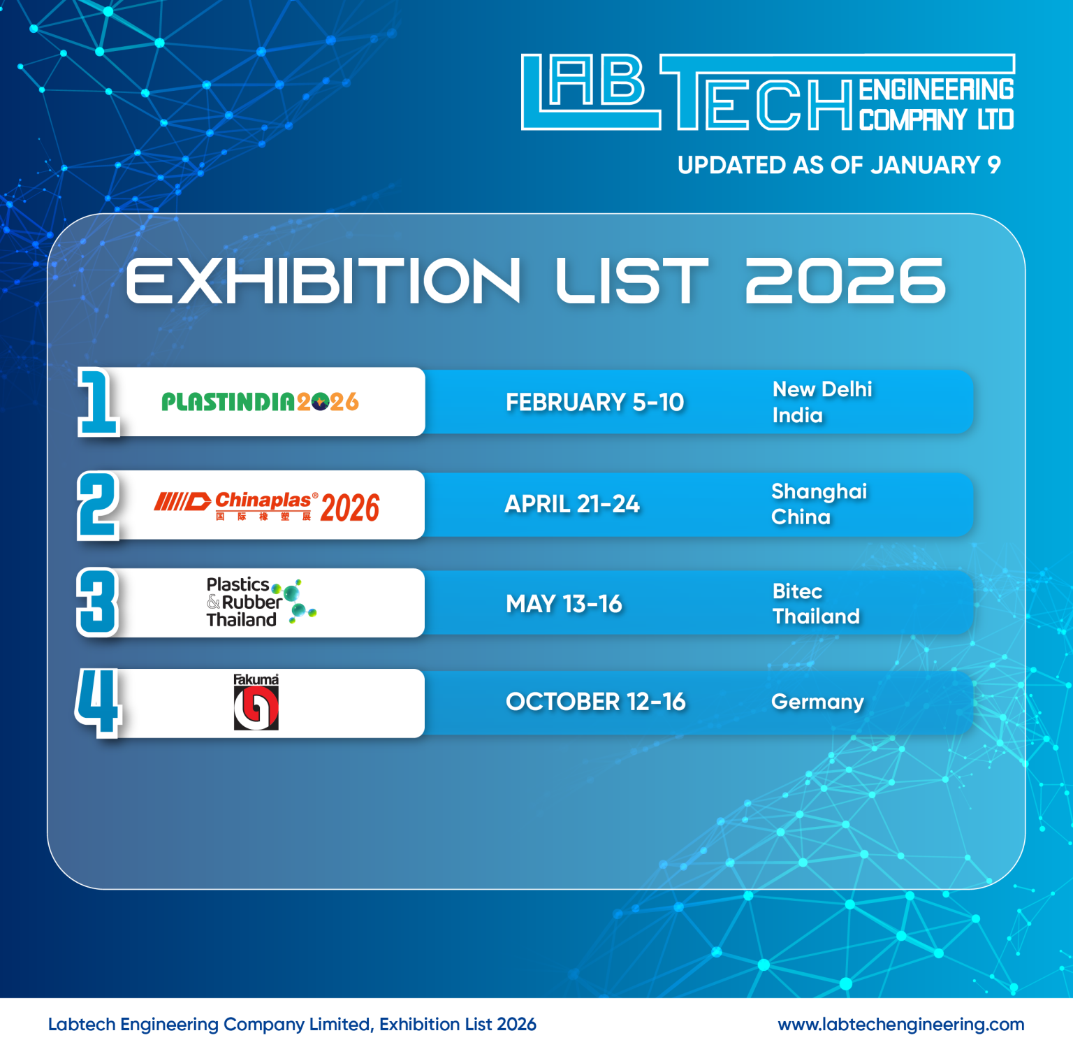 EXHIBITION CALENDAR 2026 – Labtech Engineering Co. Ltd.